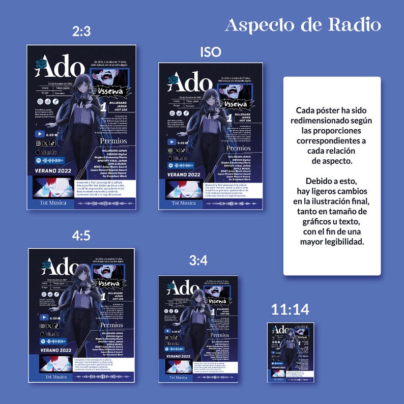Ado Poster Cartel ADO Poster informativo Cantante ADO, Music Poster ...