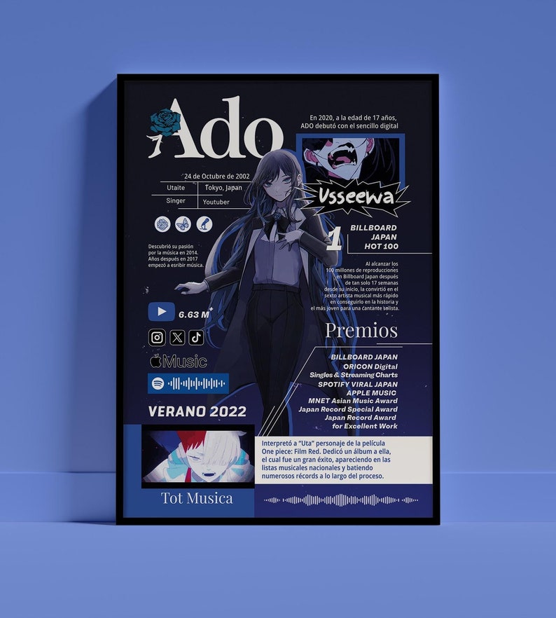 Ado Poster Cartel ADO Poster Informativo Cantante ADO Music Poster
