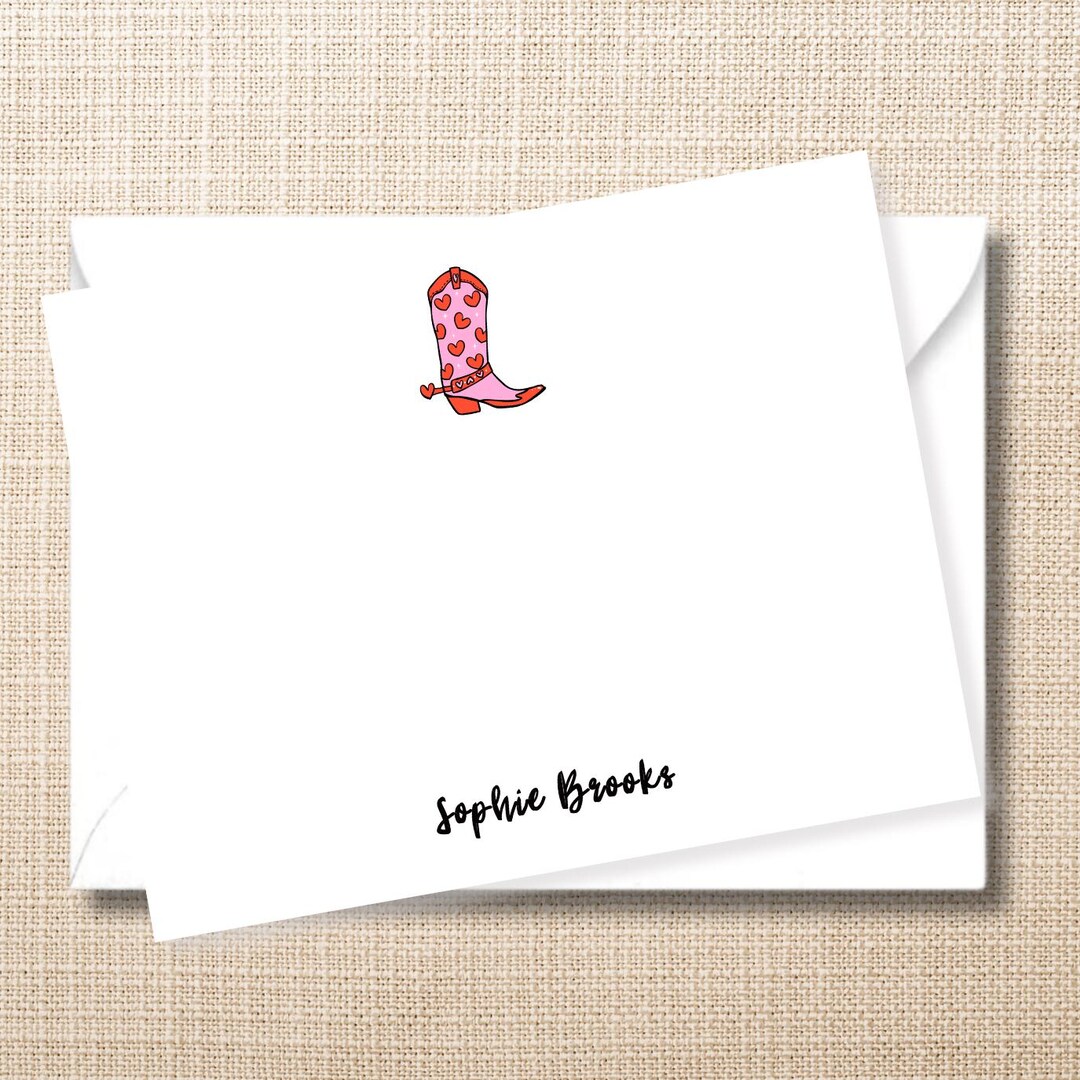 Personalized Cowgirl Boot Notecards Custom Western Stationery Cute Pink ...