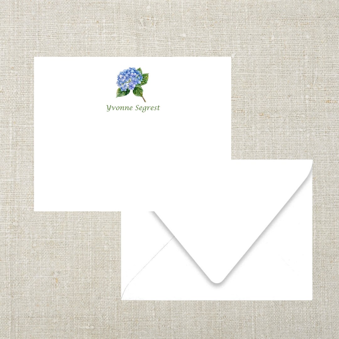 Personalized Blue Hydrangea Notecard & Envelope Set, Notecard Set ...