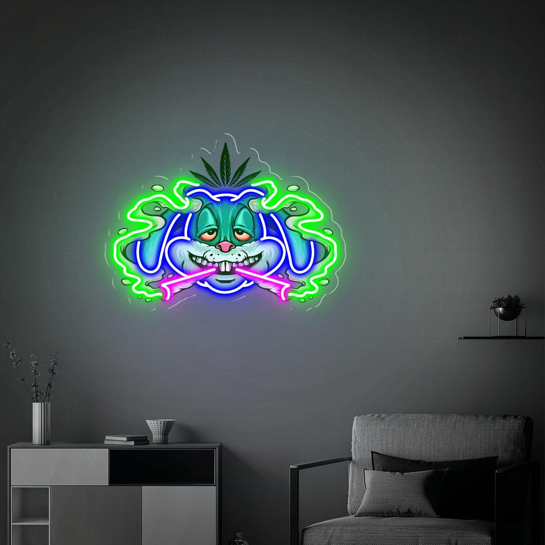 Weed Leaf Bunny Rabbit Led Neon Sign Pop Art, Smoking Bunny Neon Sign ...