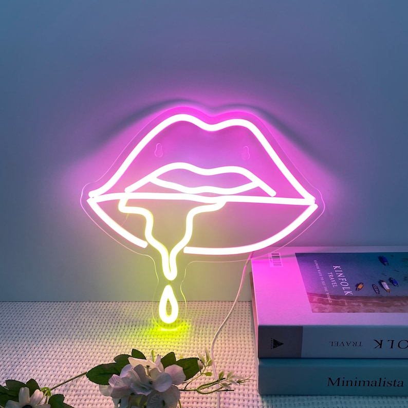 Dripping Lips Neon Sign, Lips USB Sign Neon Wall Light Decor, Light ...