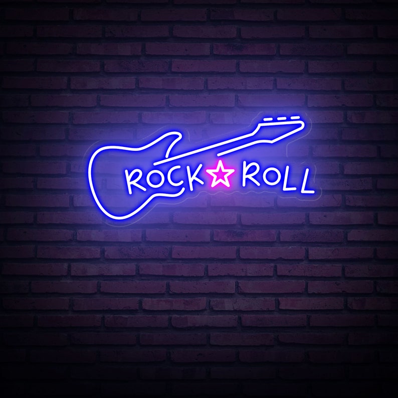 Rock and Roll Neon Sign, Guitar Neon Wall Art, Custom Neon Sign, Neon ...