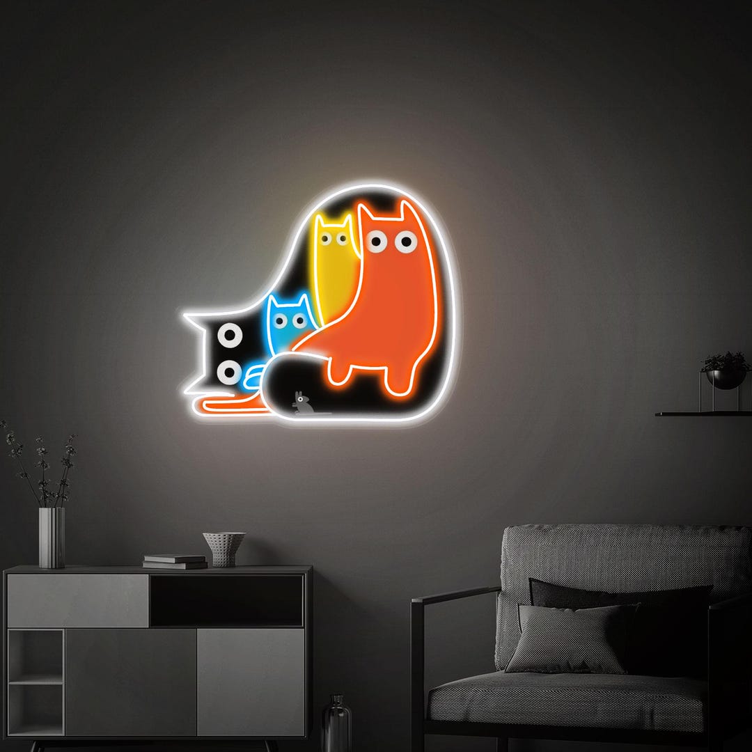 Cat Family LED Neon Sign Light Pop Art, Cut Cat Led Sign Home Decor ...