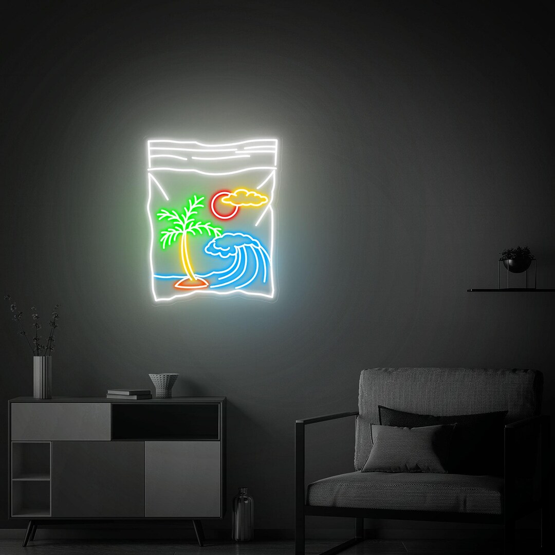 Beach Neon Sign, Beach View Palm Tree Wave Neon Light, Custom Neon Sign ...