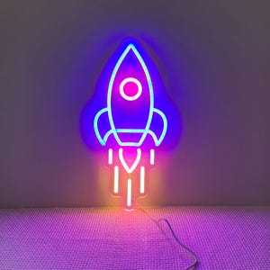 Rocket Neon Sign, Neon Sign Wall Art, Neon Sign Wall Decor, Spaceship ...