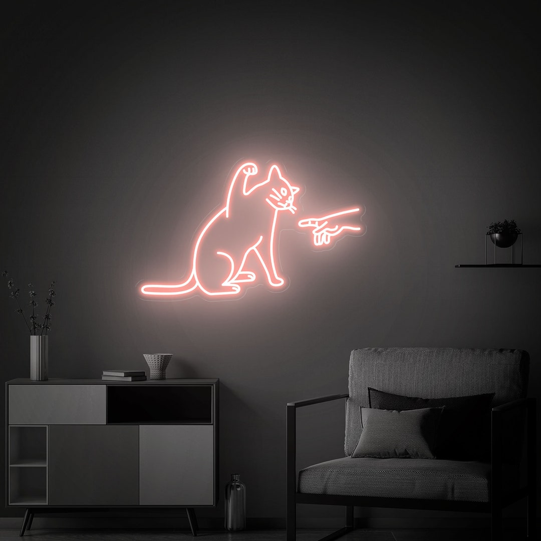 Cat Neon Sign, Funny Cat Neon Light, Hand Wall Decor, Custom Neon Sign ...