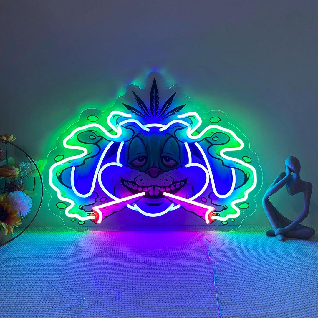 Weed Leaf Bunny Rabbit Led Neon Sign Pop Art, Smoking Bunny Neon Sign ...