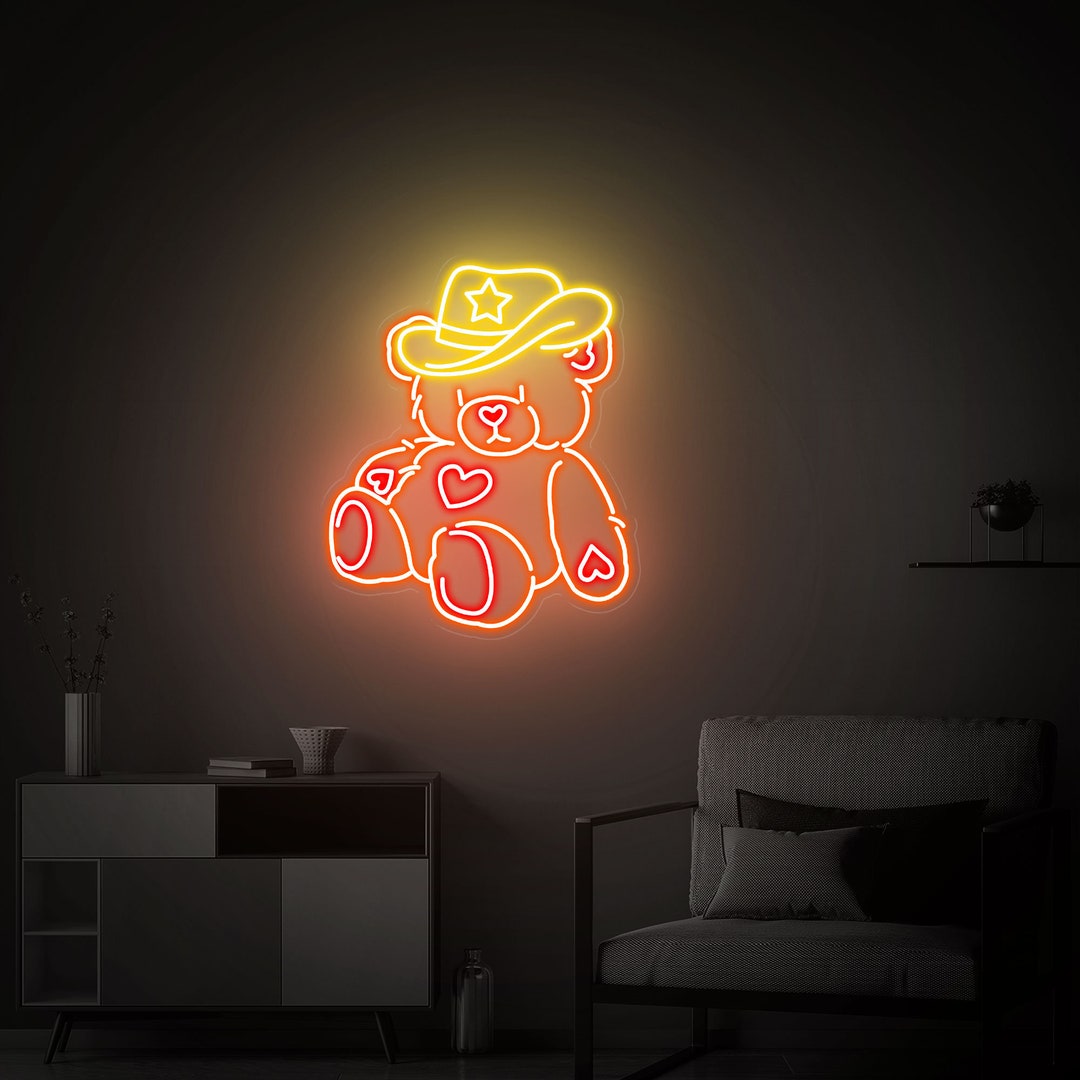 Cowboy Bear Neon Sign, Cute Bear Led Sign, Custom Neon Sign, Kids Room ...