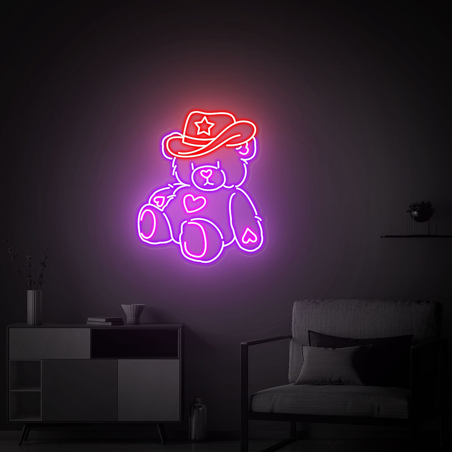 Cowboy Bear Neon Sign, Cute Bear Led Sign, Custom Neon Sign, Kids Room ...