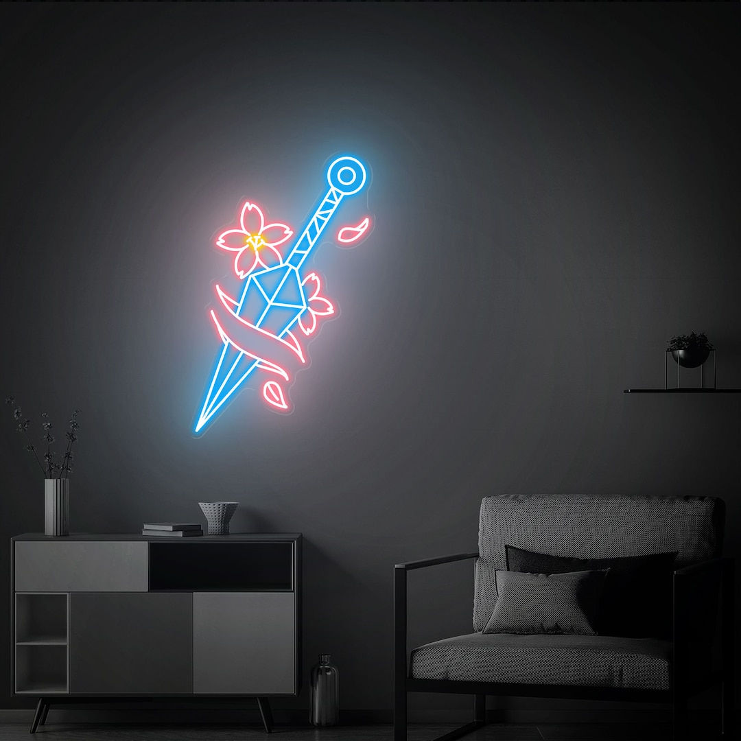 Kunai Neon Sign, Sakura and Kunai Led Light Sign, Neon Wall Art ...
