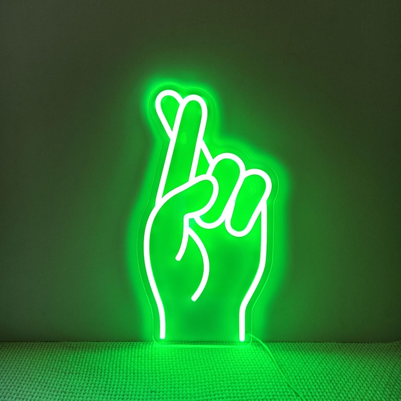 Crossed Fingers Neon Sign, Crossed Fingers Sign Symbol Luck Neon Light ...