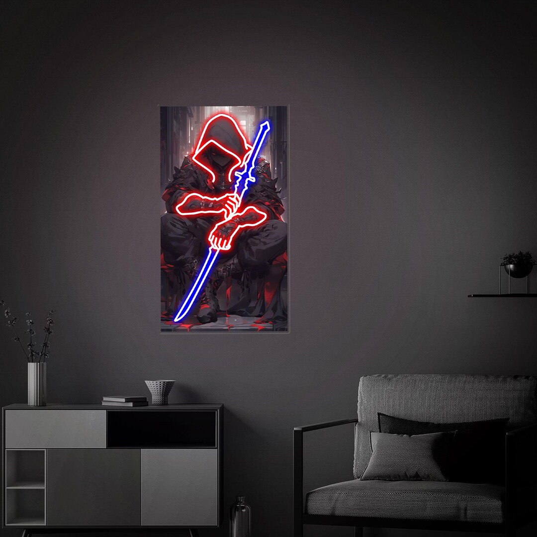 Swordsman Led Neon Sign Acrylic Artwork, Man With Sword Neon Light ...