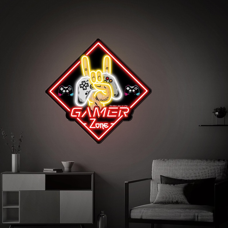 Gamer Zone LED Neon Sign UV Printed Acrylic Artwork, Game Controller ...