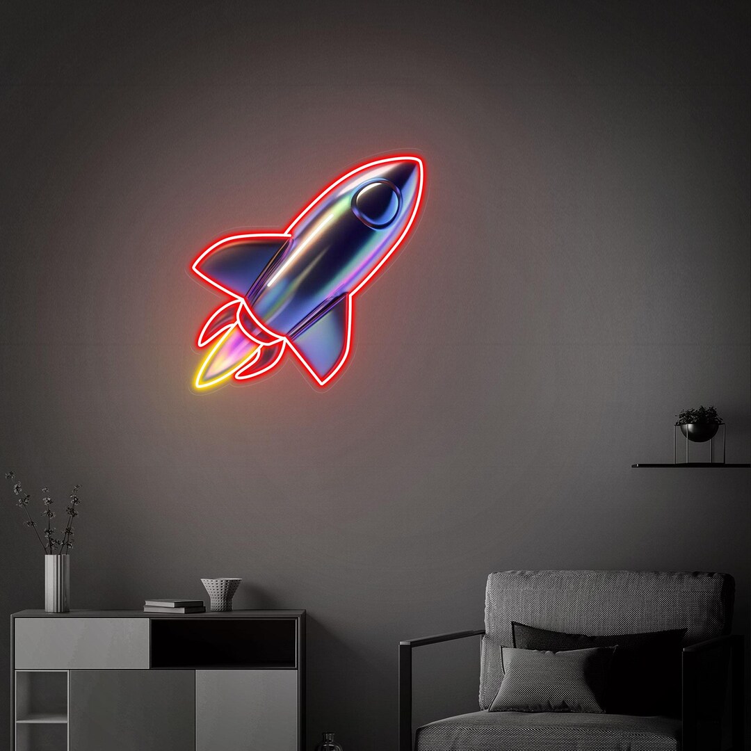Rocket Neon Sign Acrylic Artwork, Rocket Neon Wall Art, Rocket Wall ...