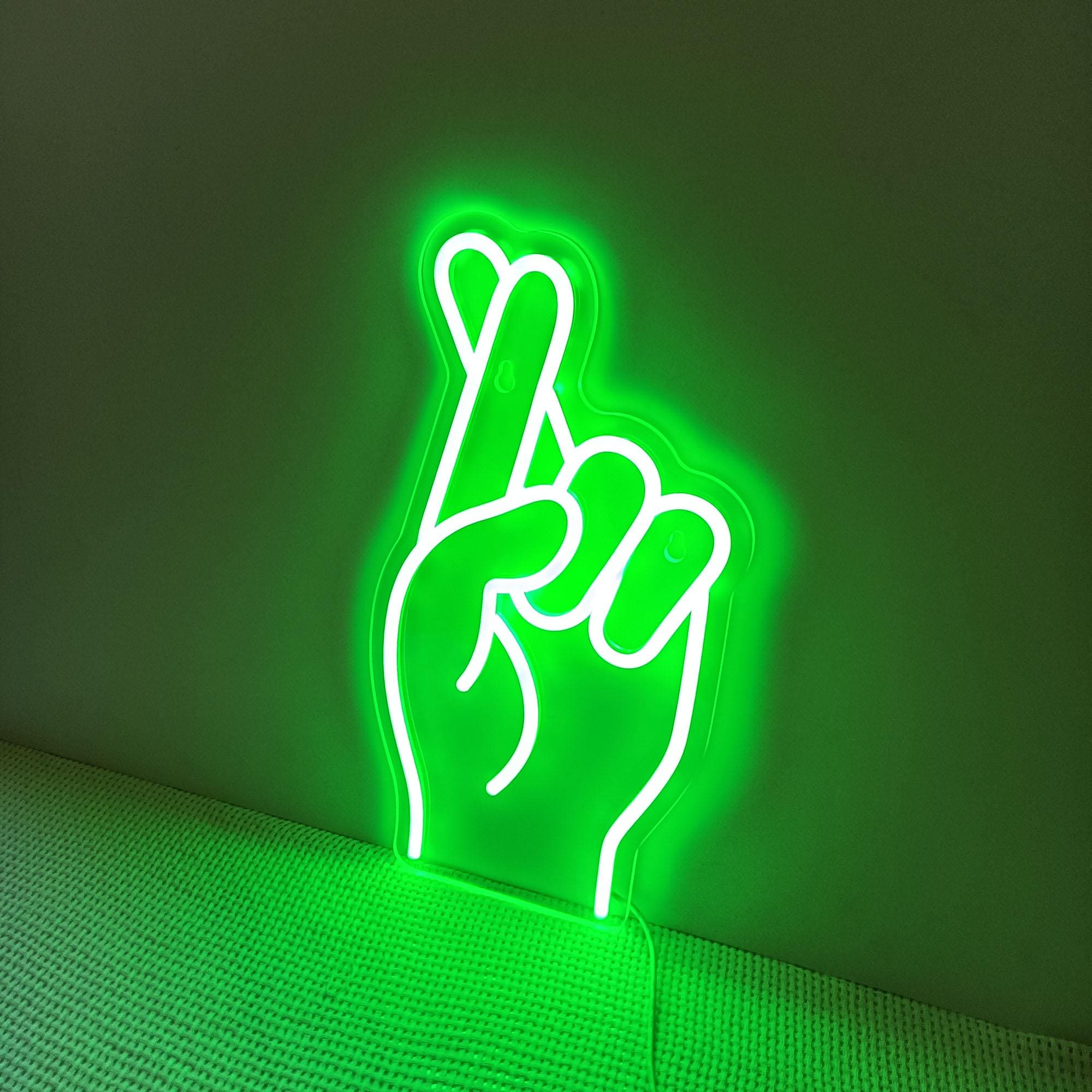 Crossed Fingers Neon Sign, Crossed Fingers Sign Symbol Luck Neon Light ...