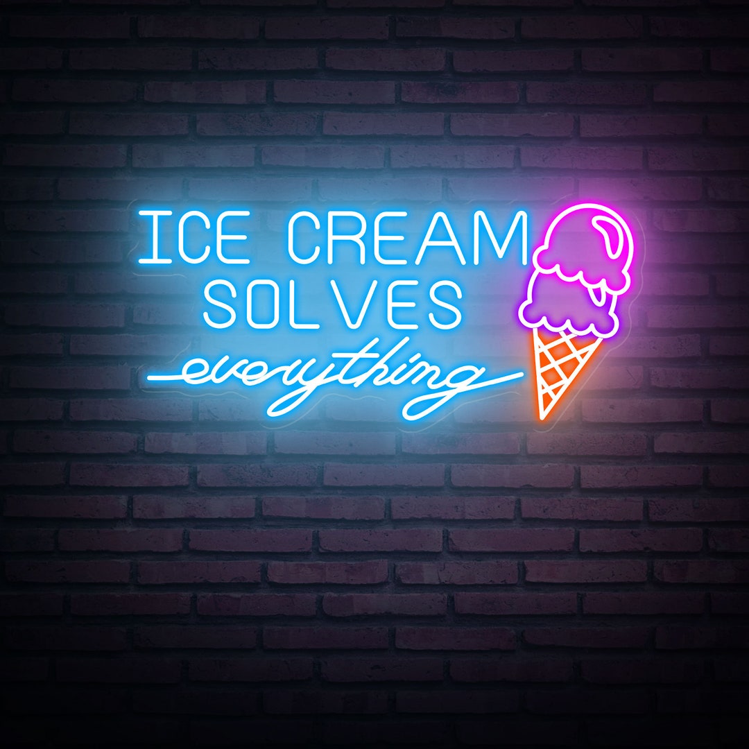 Ice Cream Solves Everything Neon Sign, Ice Cream Neon Wall Art, Ice ...