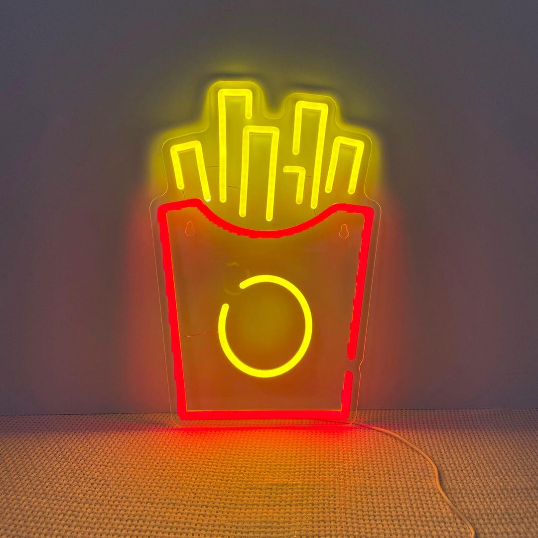 French Fries Neon Sign, French Fries in a Bag Led Sign, Fast Food Neon ...