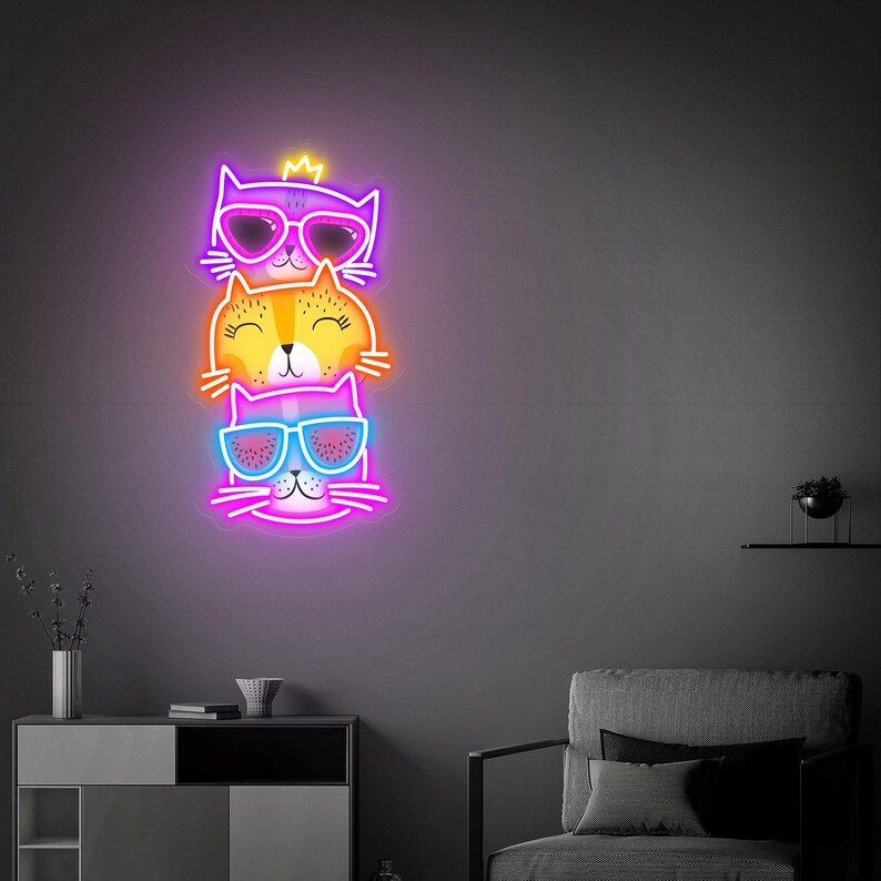 Cat Led Neon Sign Pop Art, Cute Cats Neon Light, Custom Neon Sign, Cat ...