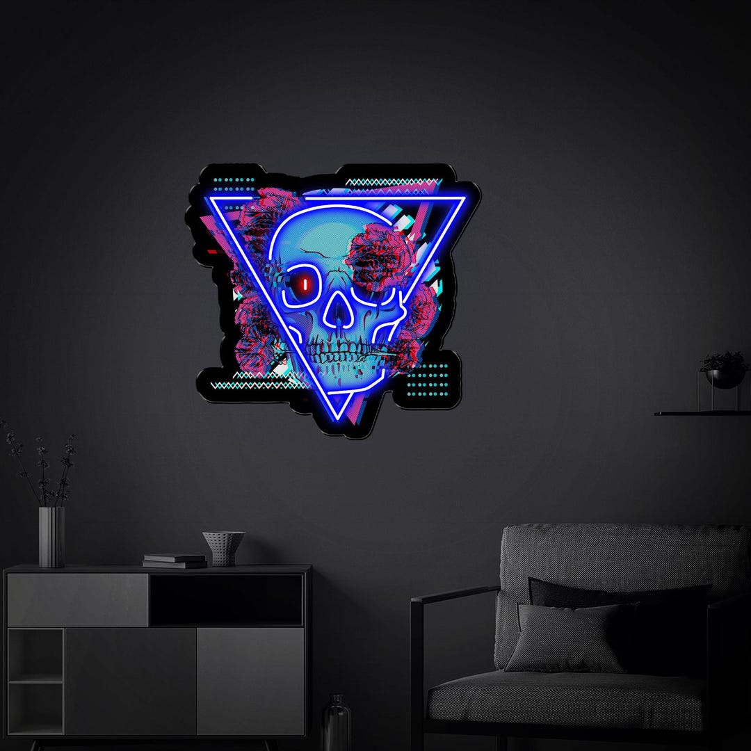 Skull Head LED Neon Sign UV Printed Acrylic Artwork, Rose Skull Neon ...