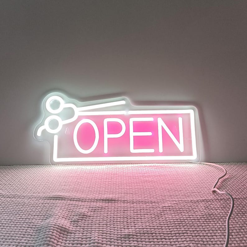 Hair Salon Open Neon Sign Barber Shop Welcome Sign Scissors Neon Light ...