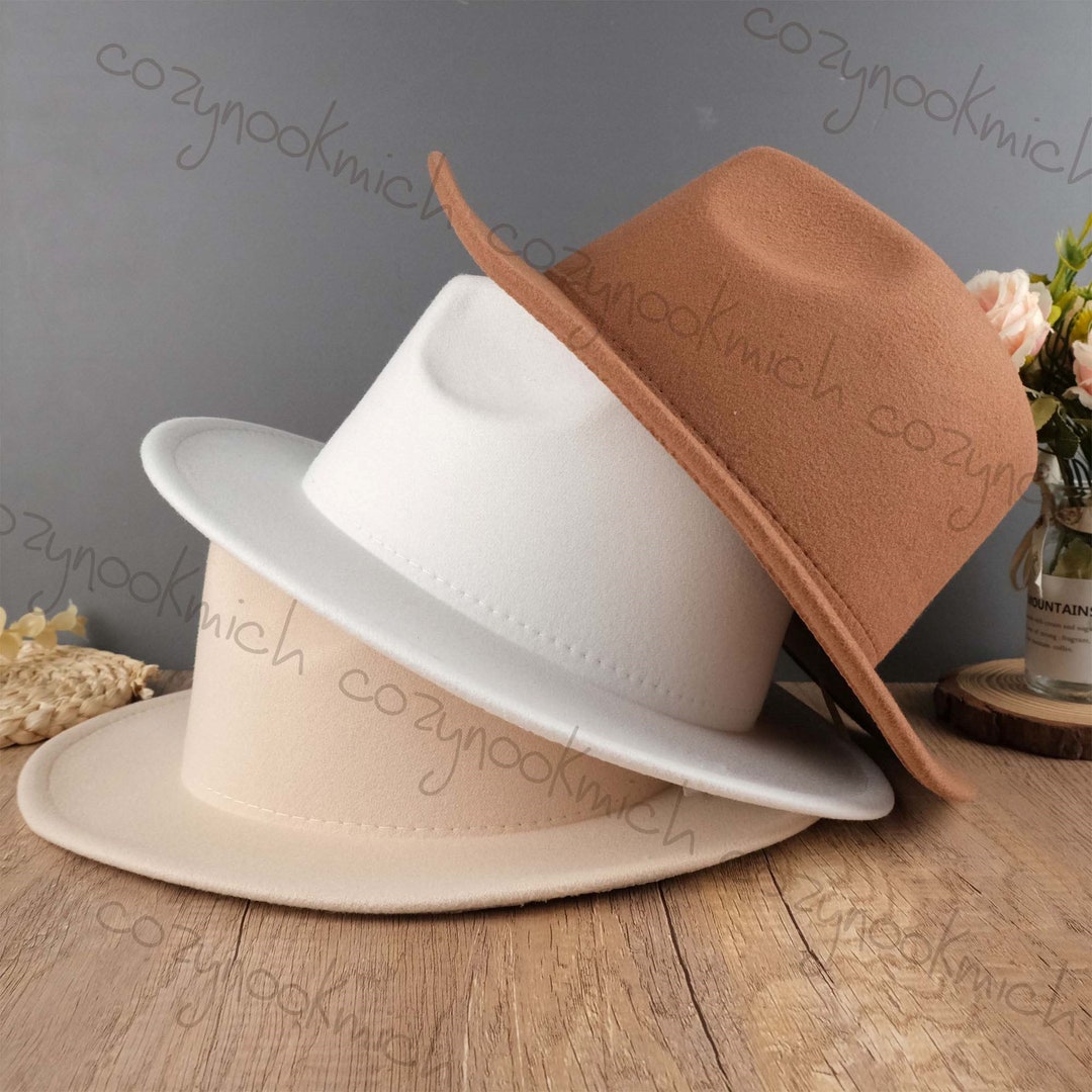 Classic Solid Color Fedora Hat, Flat Brim Hat, Wide Brim Hat, Fashion ...