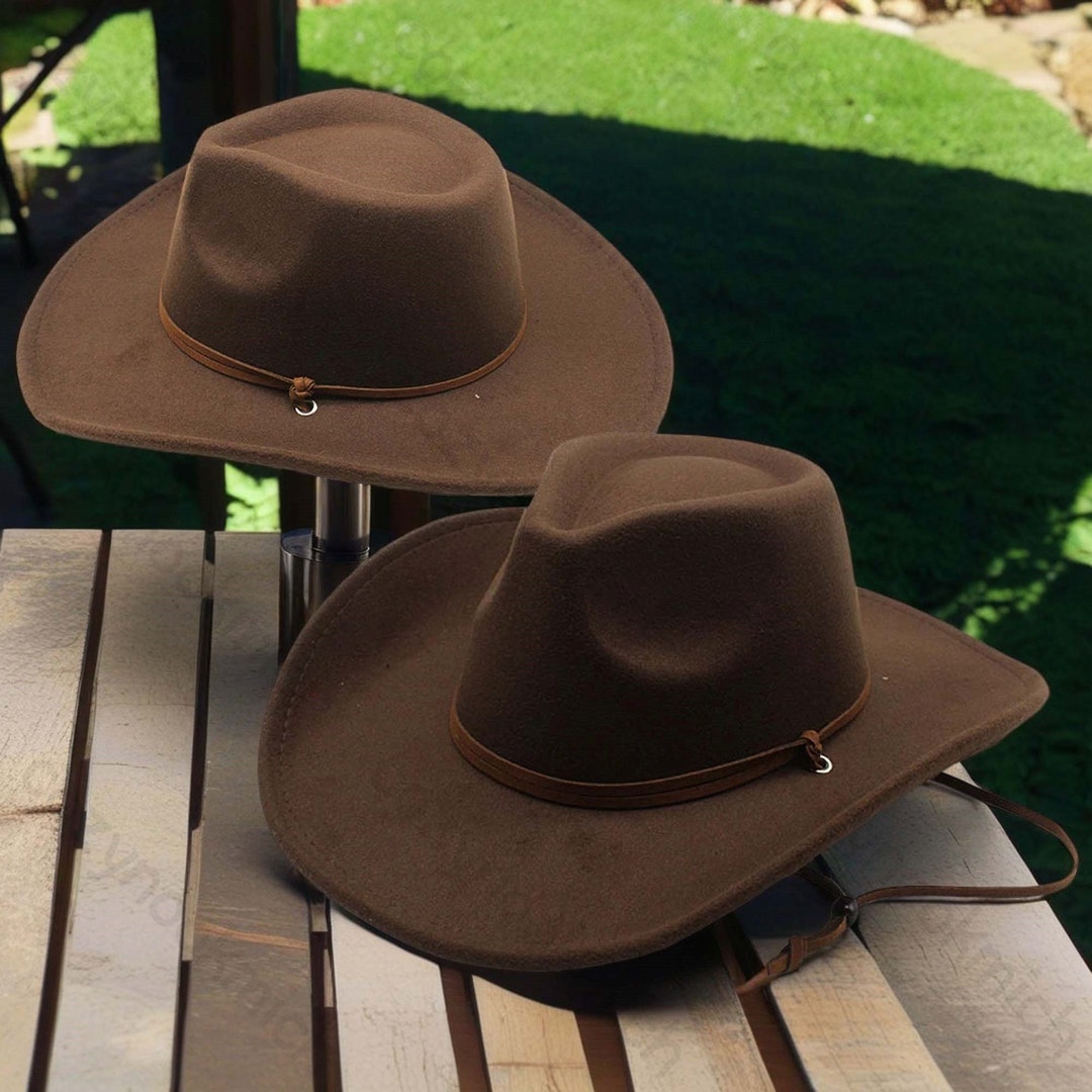 Classic Cowboy Hat,solid Color Cowboy Hat,large Brim Chin Strapwestern ...