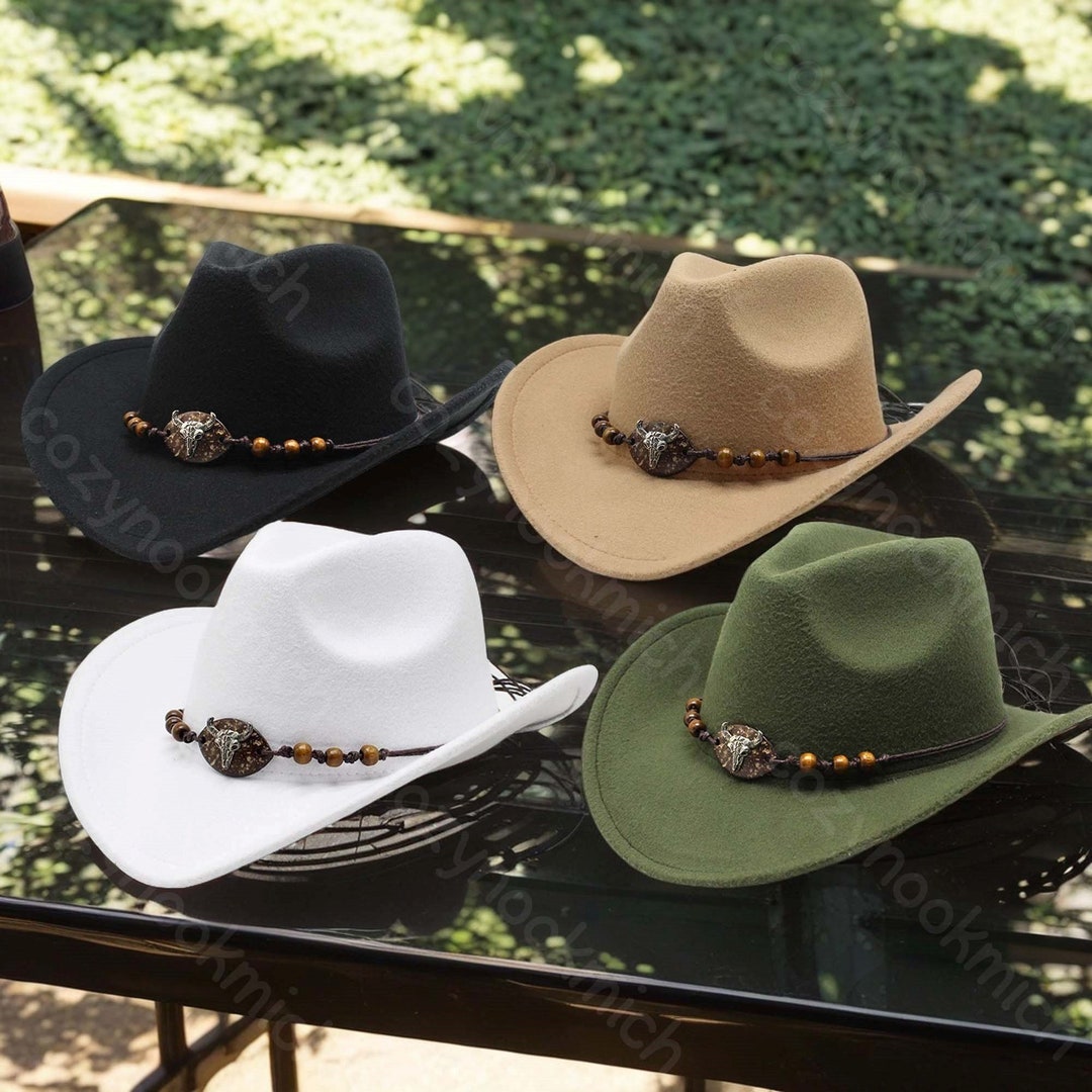 Solid Color Cowboy Hat With Calf Head, Classic Cowboy Hat, Western ...
