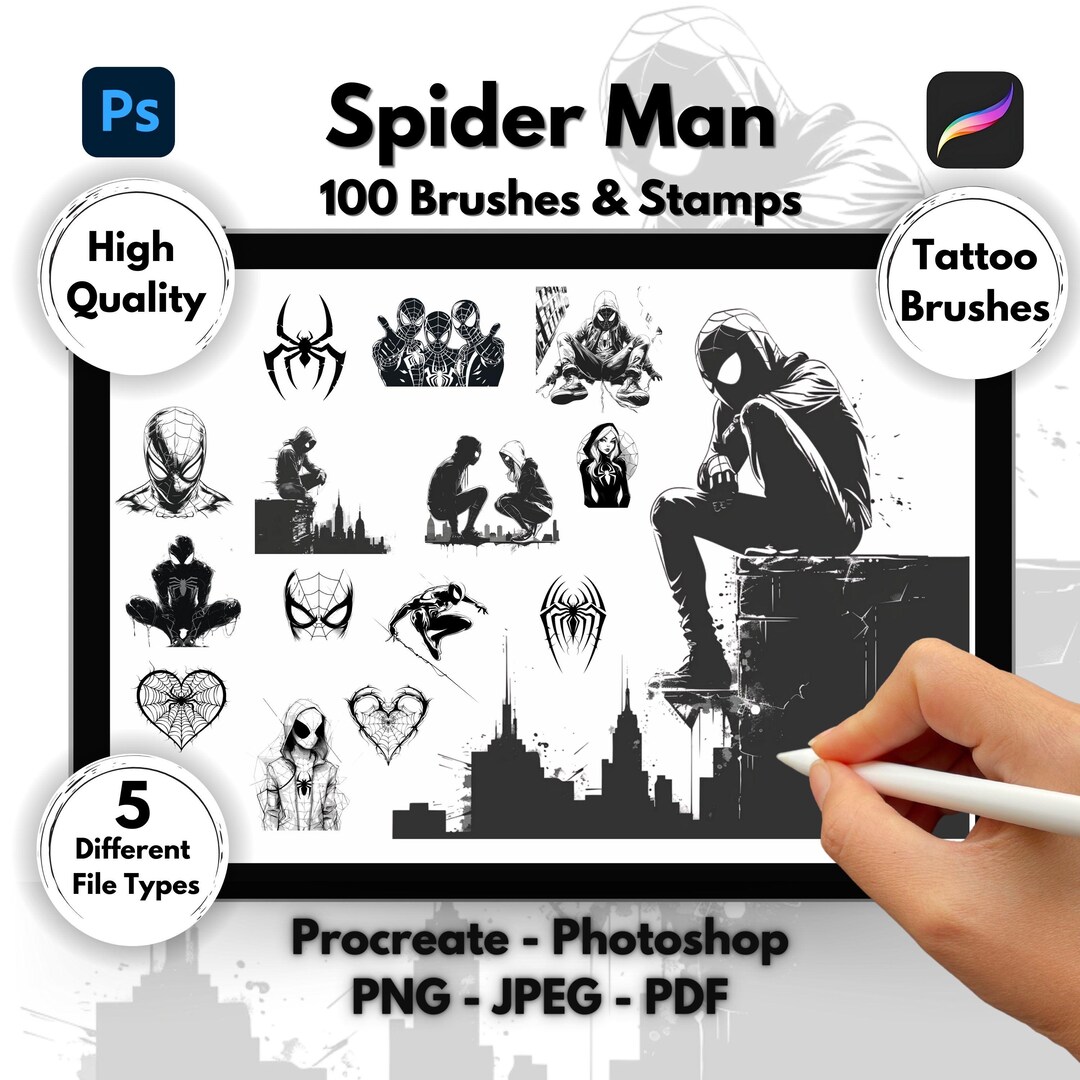 100 Spider-man Procreate & Photoshop Tattoo Brushes, Spider-man Tattoo Brushes, Spider-man ...