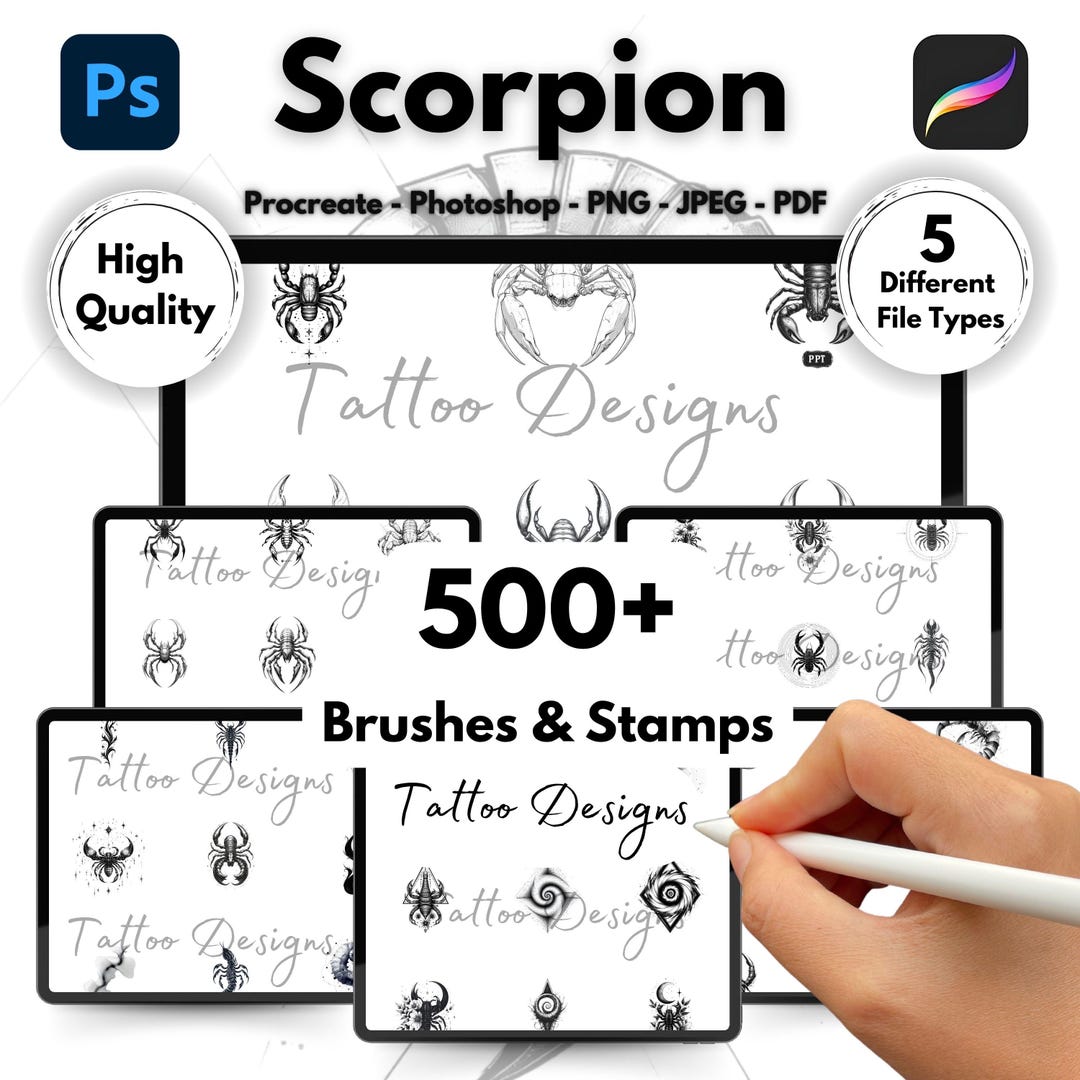 500 Scorpion Tattoo Brushes Set Procreate & Photoshop Tattoo Brushes ...