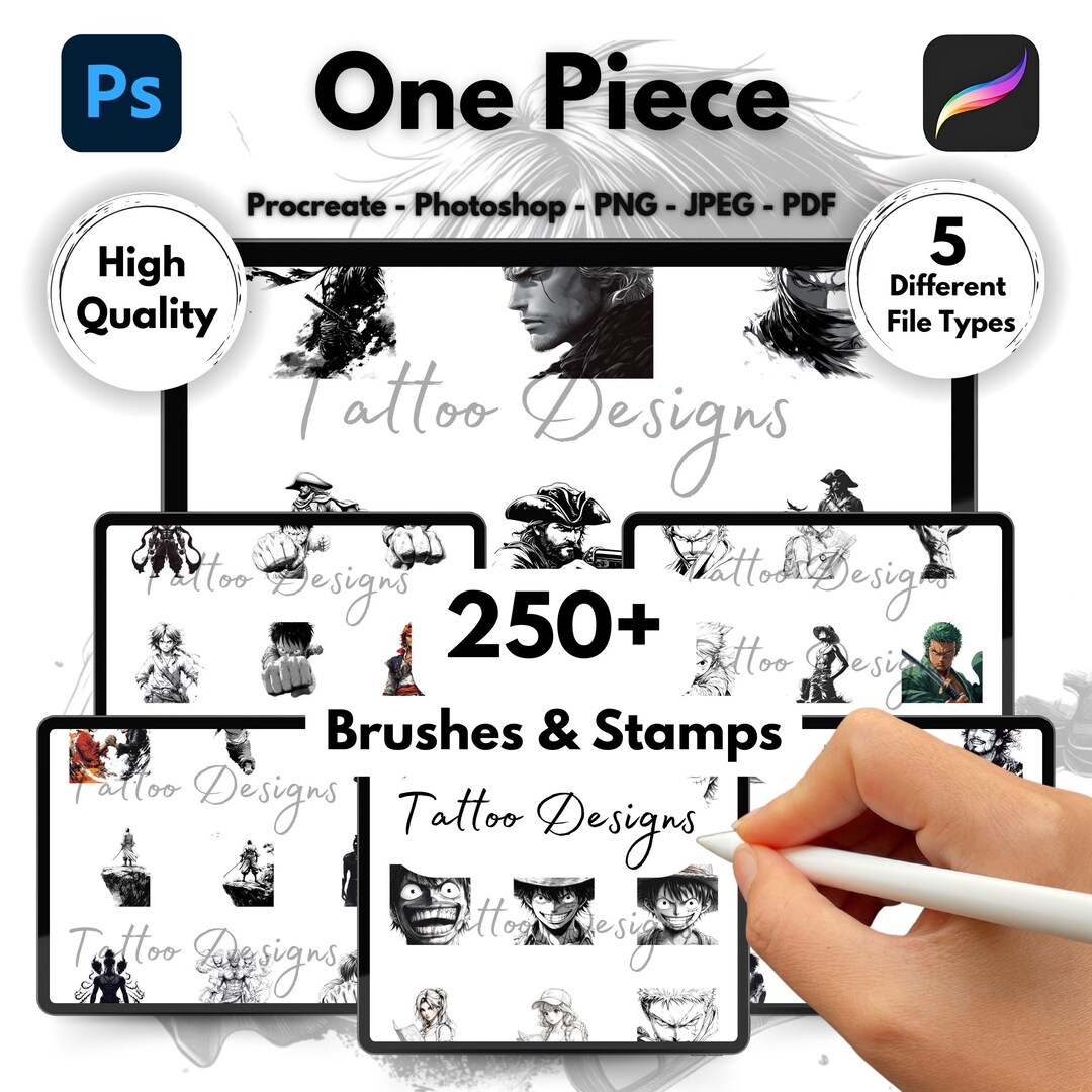 250 One Piece Procreate & Photoshop Tattoo Brushes, One Piece Tattoo ...