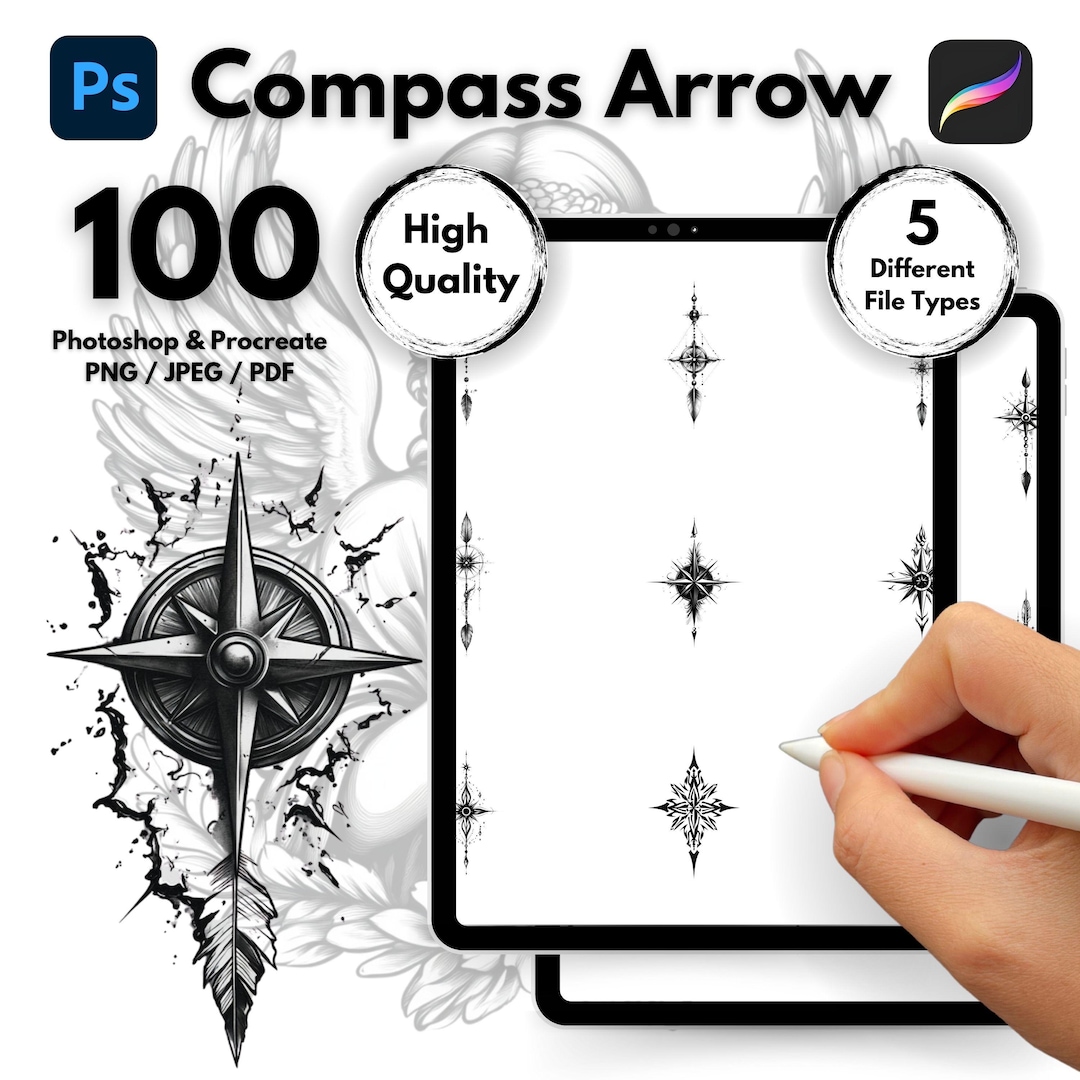 100 Compass Procreate & Photoshop Tattoo Brushes, Compass Brushes ...