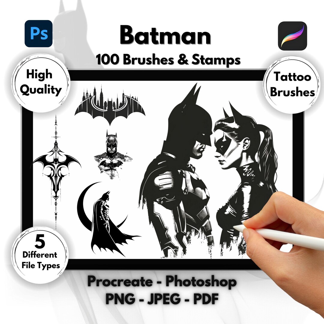 100 Batman Procreate & Photoshop Tattoo Brushes, Batman Tattoo Brushes ...