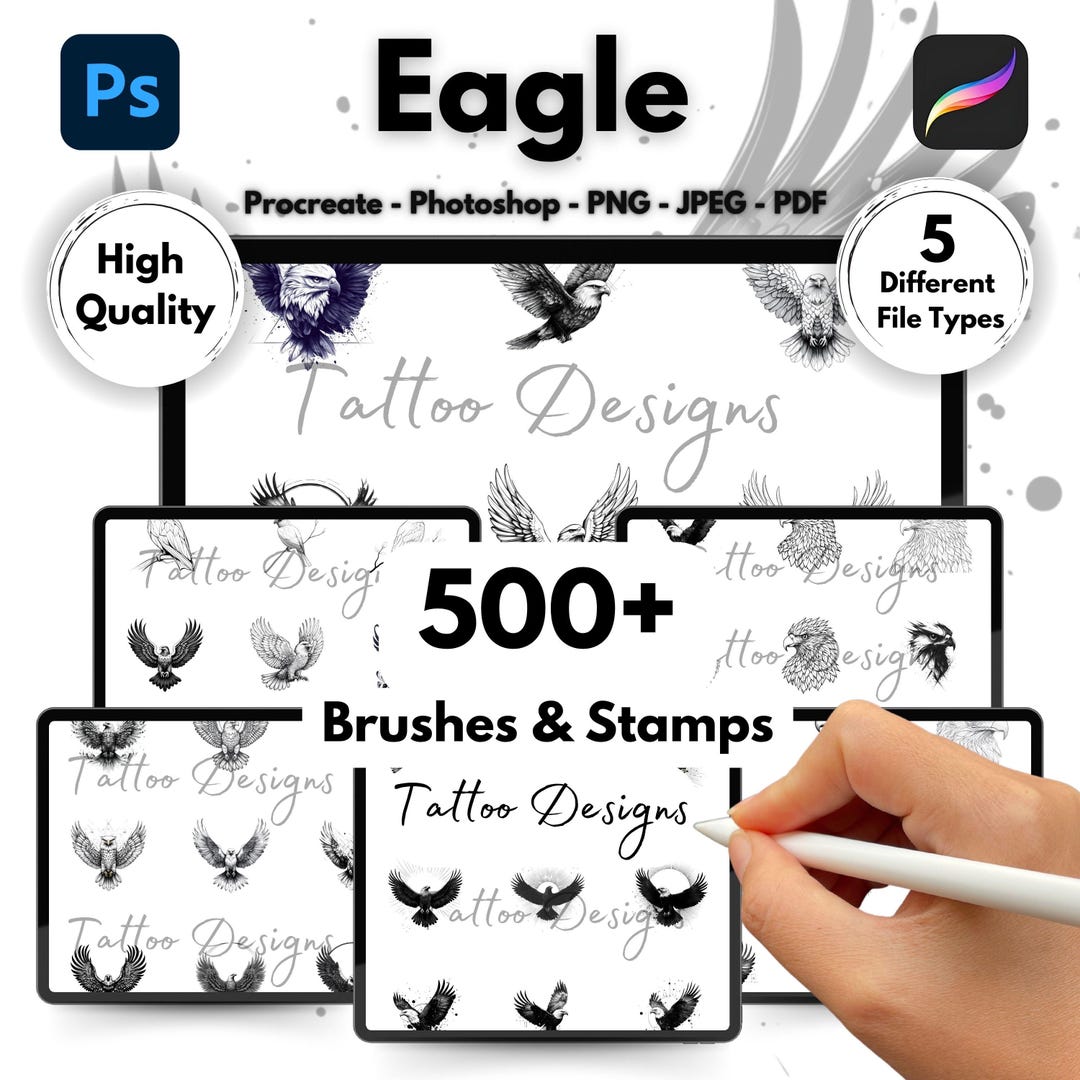 500 Eagle Tattoo Brushes Set Procreate & Photoshop Tattoo Brushes, Eagle Tattoo Brushes, Bird of ...
