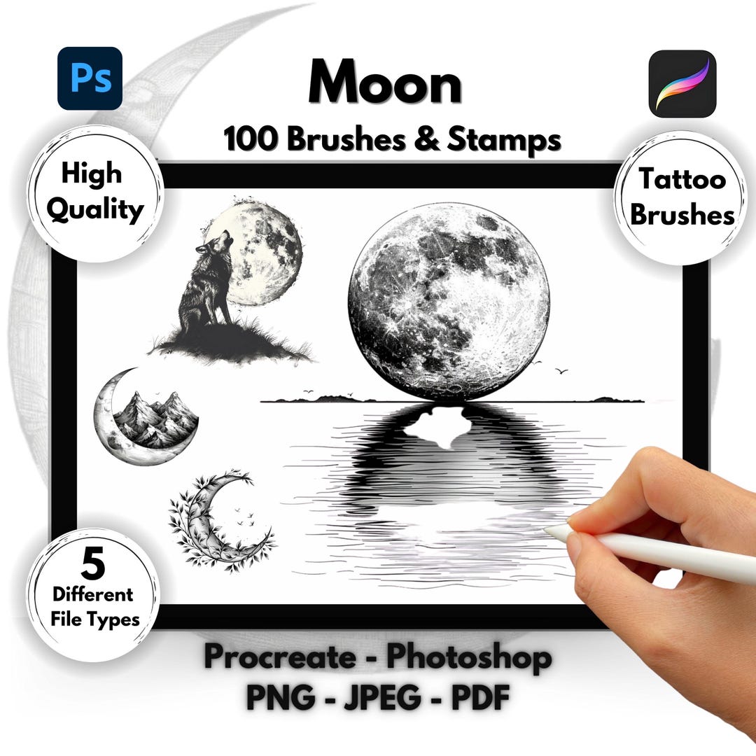 100 Moon Procreate & Photoshop Tattoo Brushes, Moon Tattoo Brushes ...