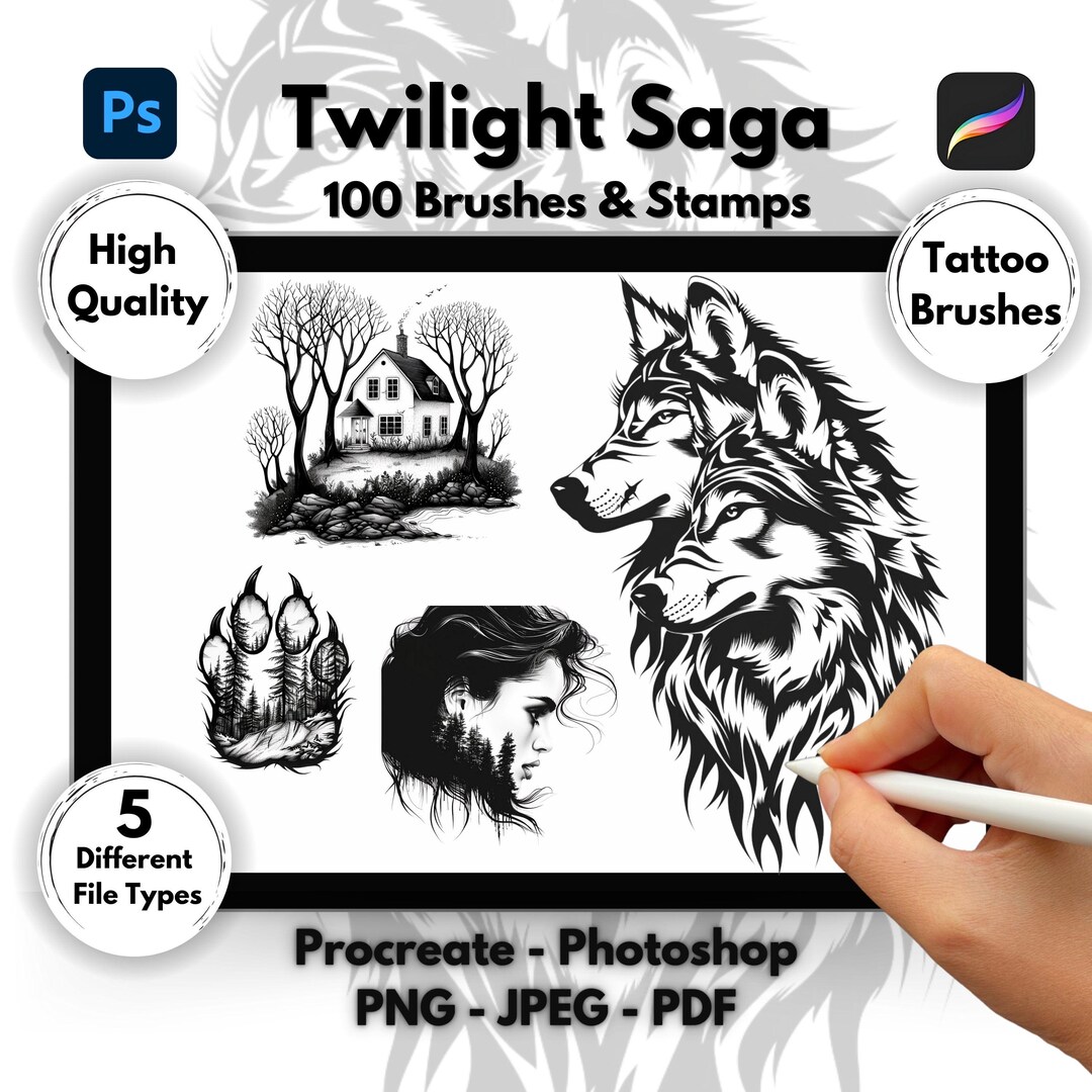 100 Twilight Procreate & Photoshop Tattoo Brushes, Twilight Tattoo ...