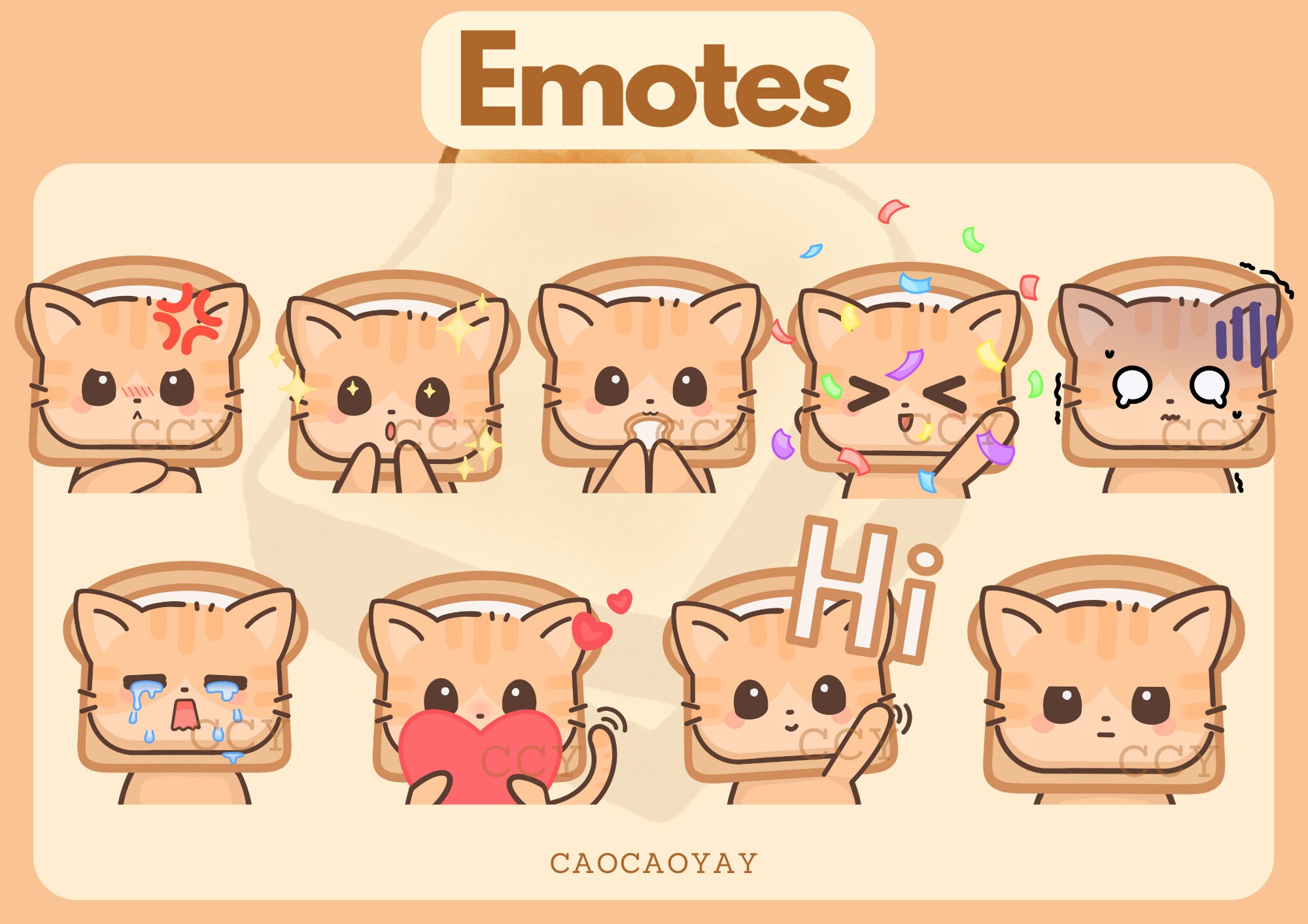 Toast Cat Emotes 9 Static Emotes Twitch, Discord, Youtube, Streaming ...