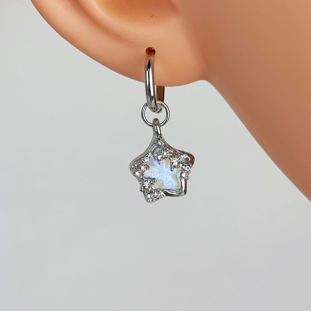 Gradient Star Hoop Earrings, Starlight Hoops Grunge Earrings, Green Star Hoop Y2K Earrings, K ...