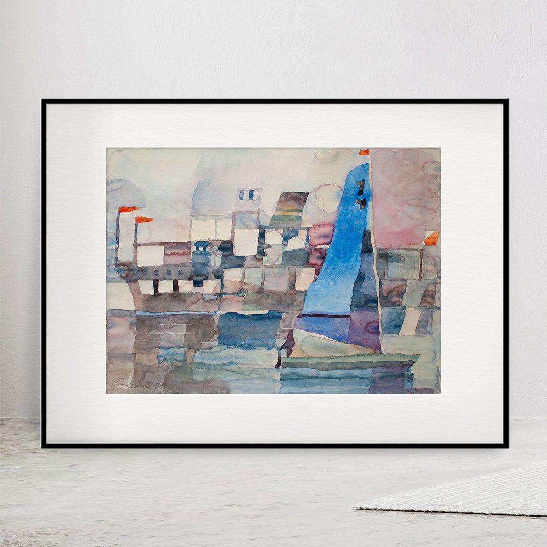 Abstraktes Aquarell von Hellmut Eckstein "Boot und Schiff" | Original ...