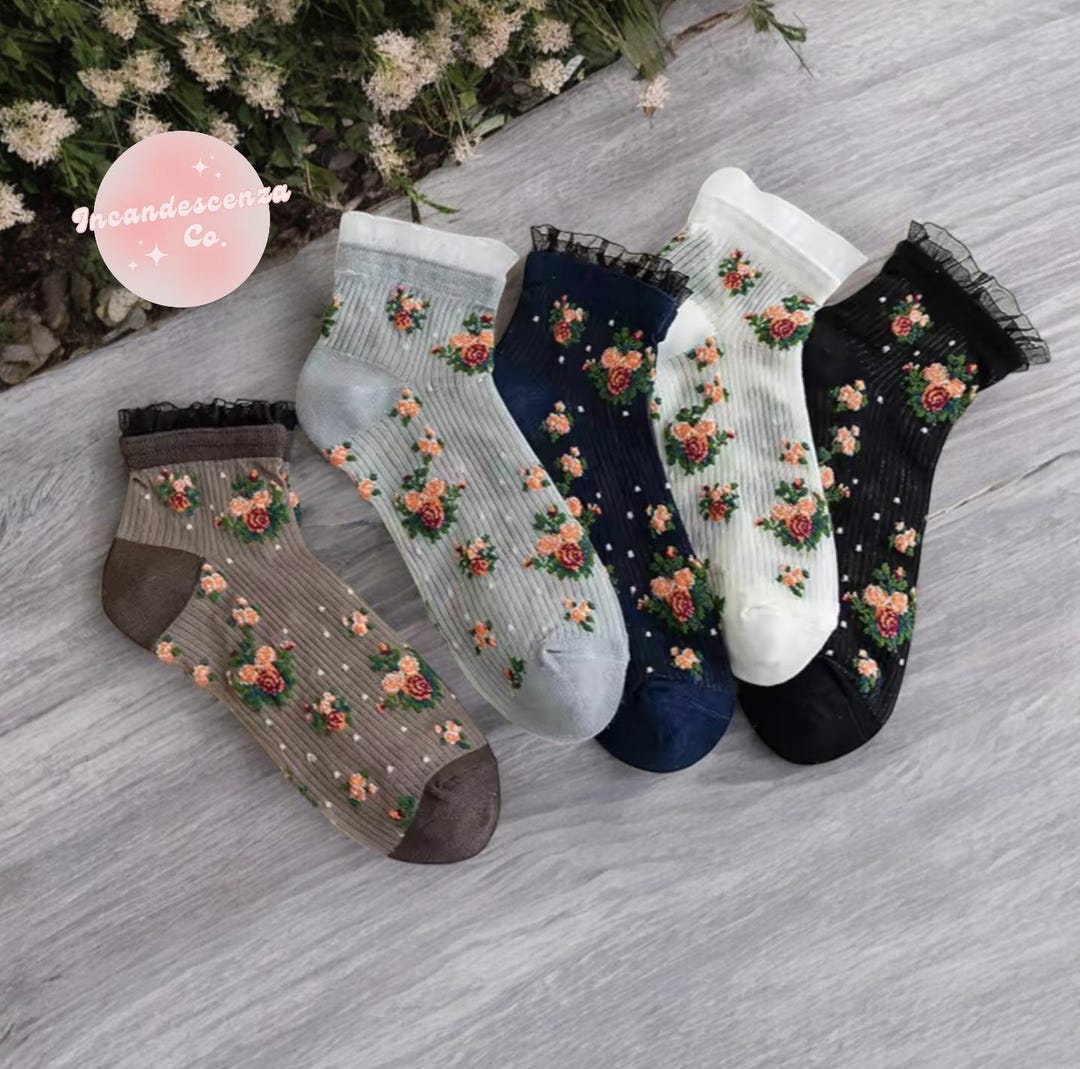 Ankle Socks for Women Ruffle Socks Sheer Ankle Socks Mesh Socks Fashion ...