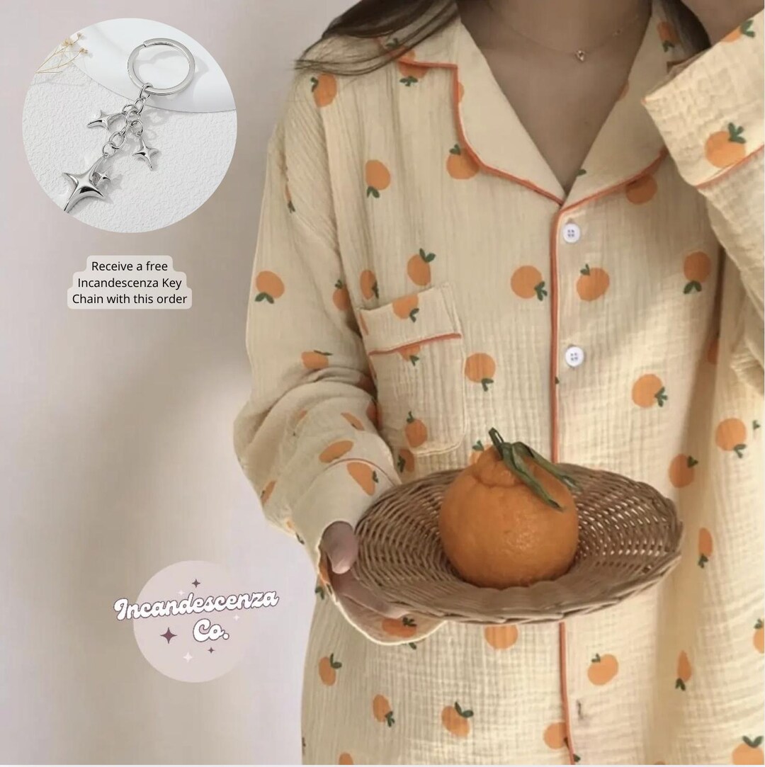 Cute Winter Pyjamas Orange Cotton Pyjamas Comfy Loungewear Women Fruit ...