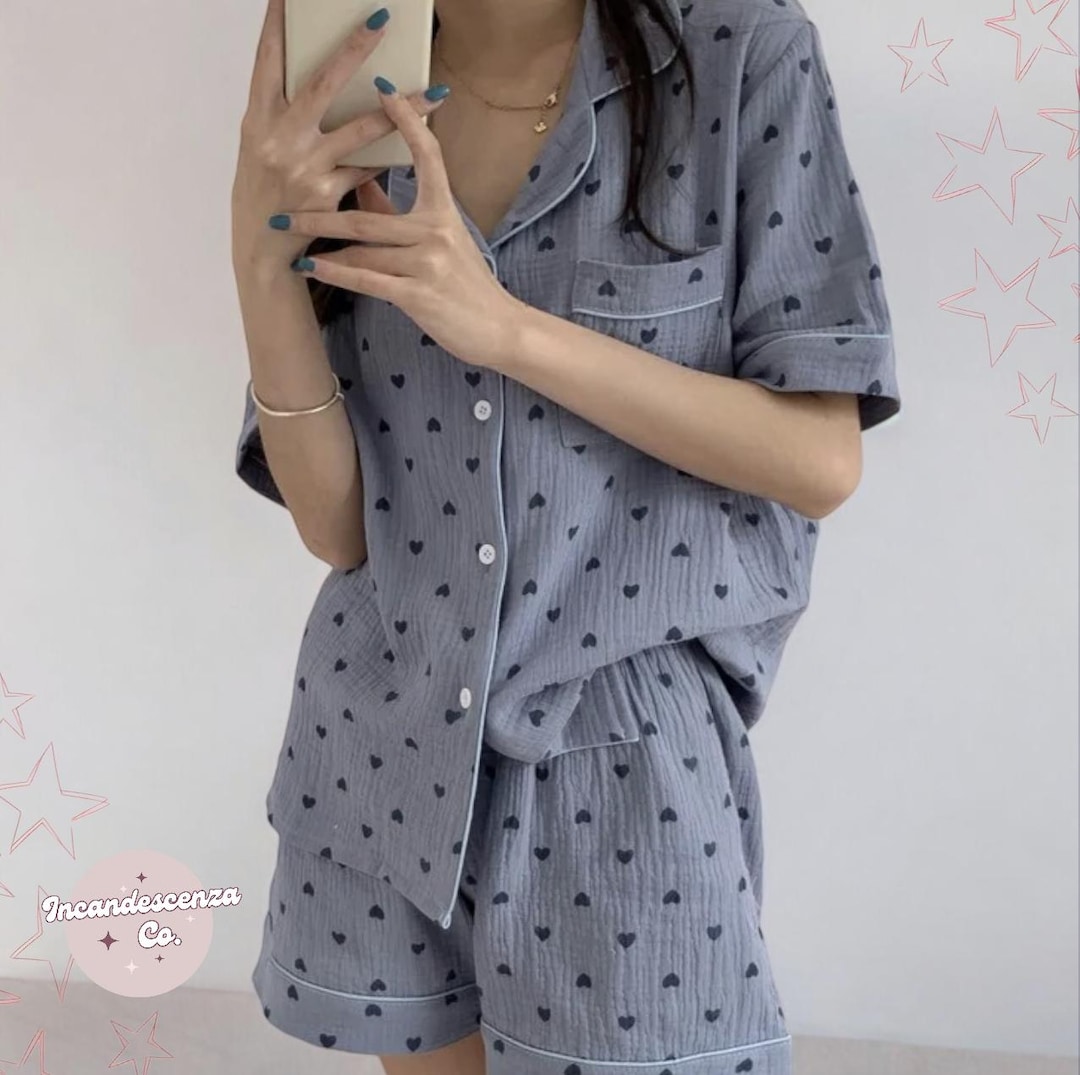 Cute Heart Winter Pyjamas Set Heart Cotton Pyjamas Comfy Loungewear ...