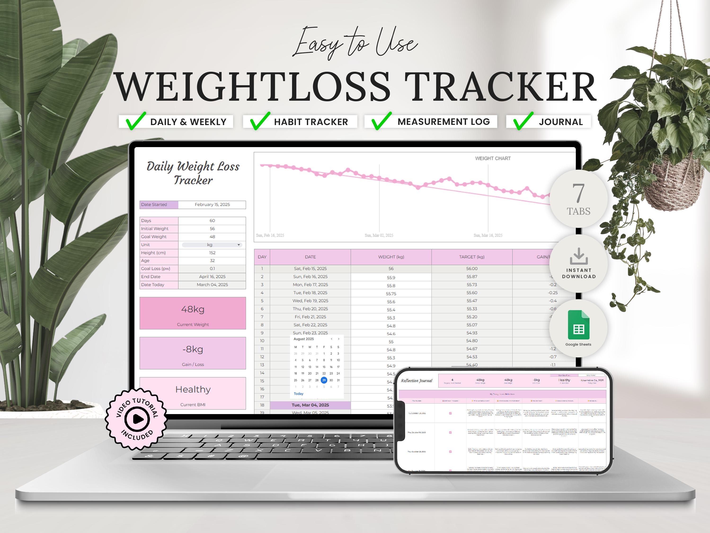 Weight Loss Tracker Spreadsheet Google Sheets, Weightloss Planner Body ...