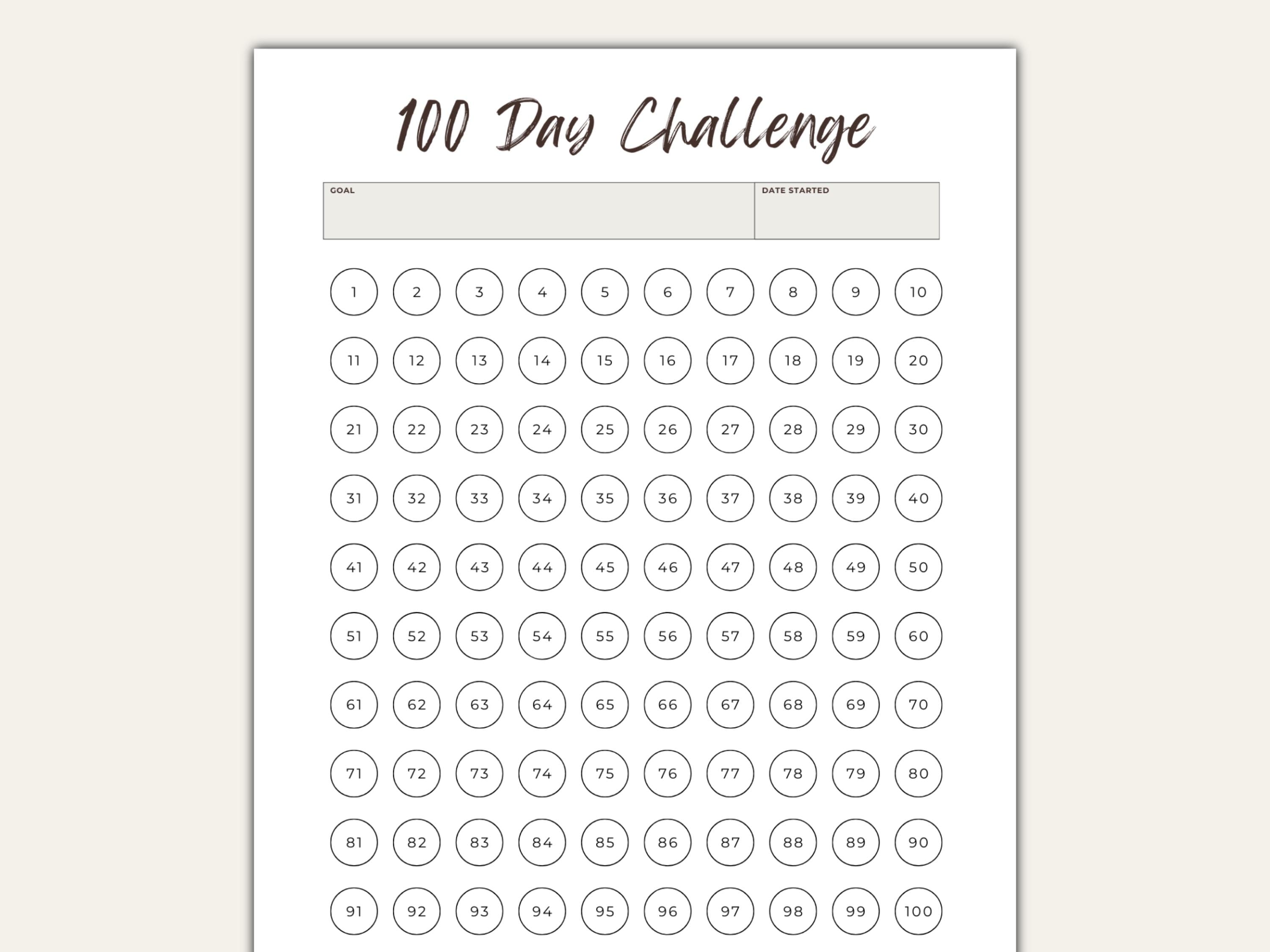 100 Day Challenge Tracker Printable, 100 Days Habit Tracker Template ...