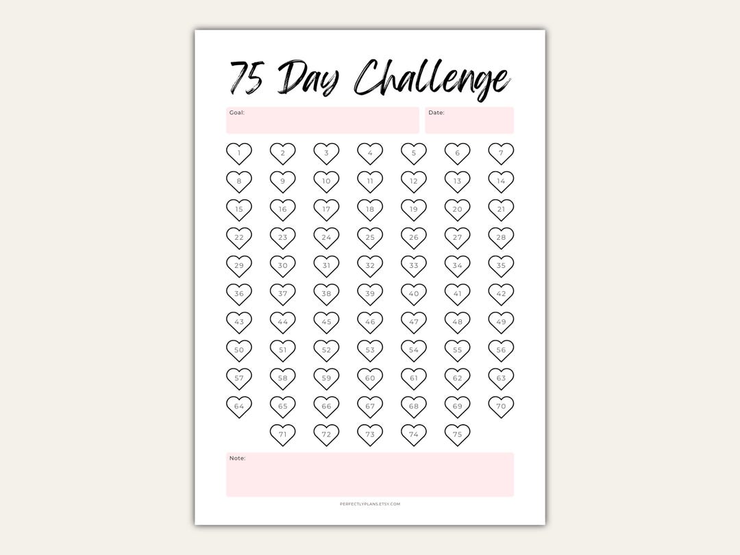 75 Days Challenge Tracker | 75 Day Challenge | 75 Soft Challenge | 75 ...