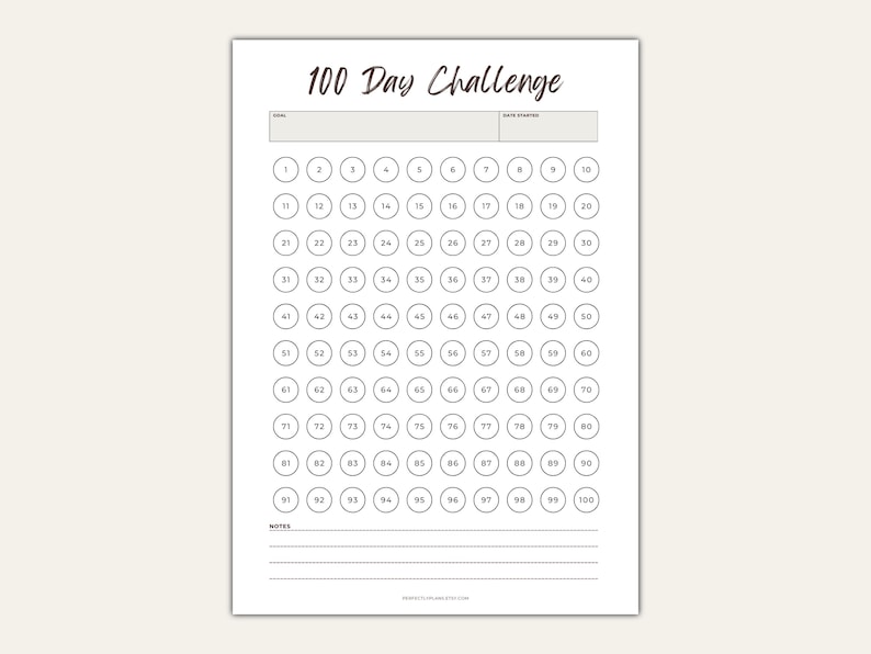 100 Day Challenge Tracker Printable, 100 Days Habit Tracker Template ...