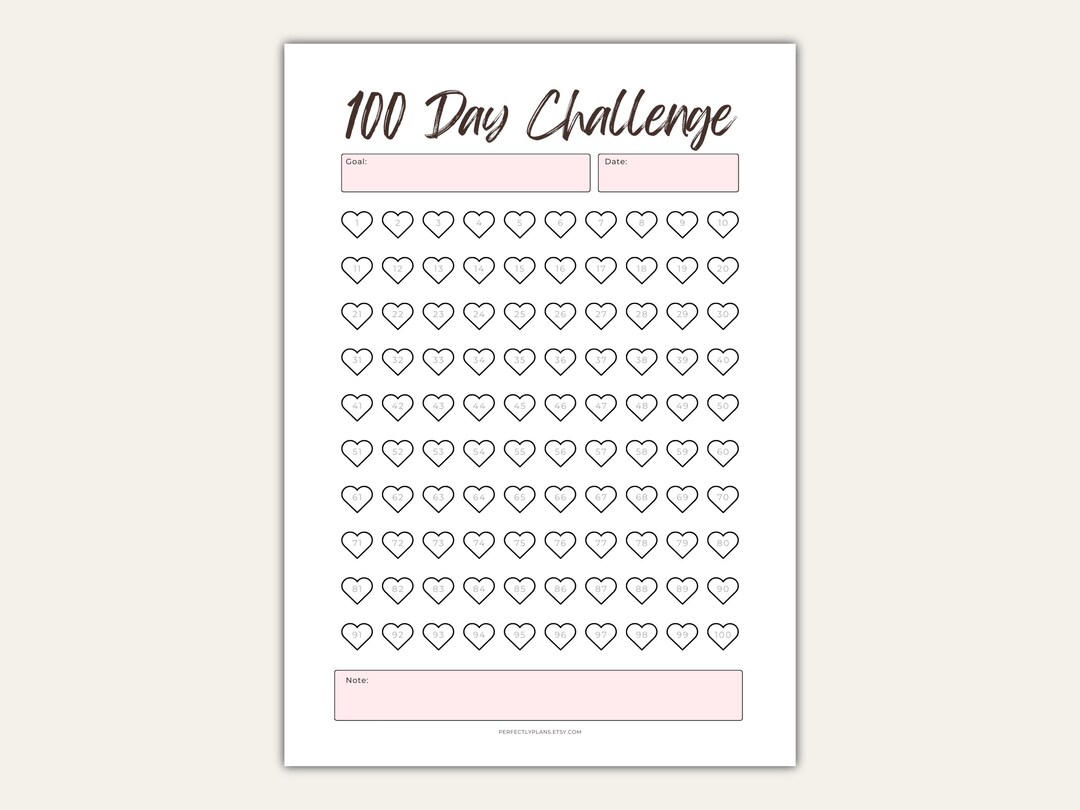 100 Days Challenge Tracker, 100 Day, Soft Medium Hard Challenge, Goal ...