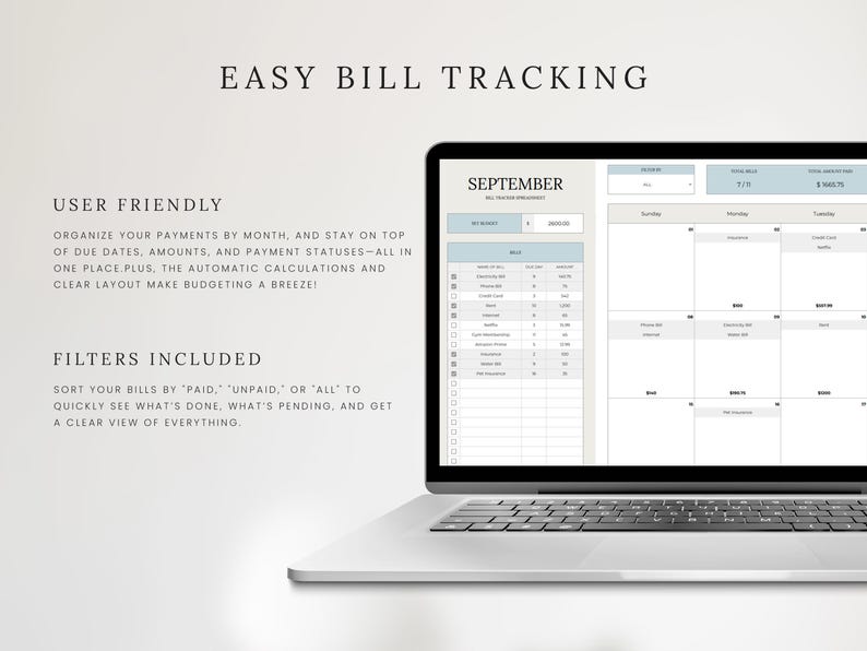 Bill Tracker | Bill Calendar | Monthly Bill Planner | Financial Planner ...