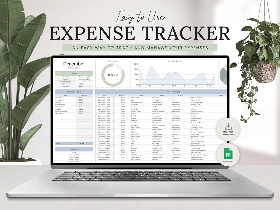 Expense Tracker Spreadsheet for Google Sheets: Easy to Use Budget ...