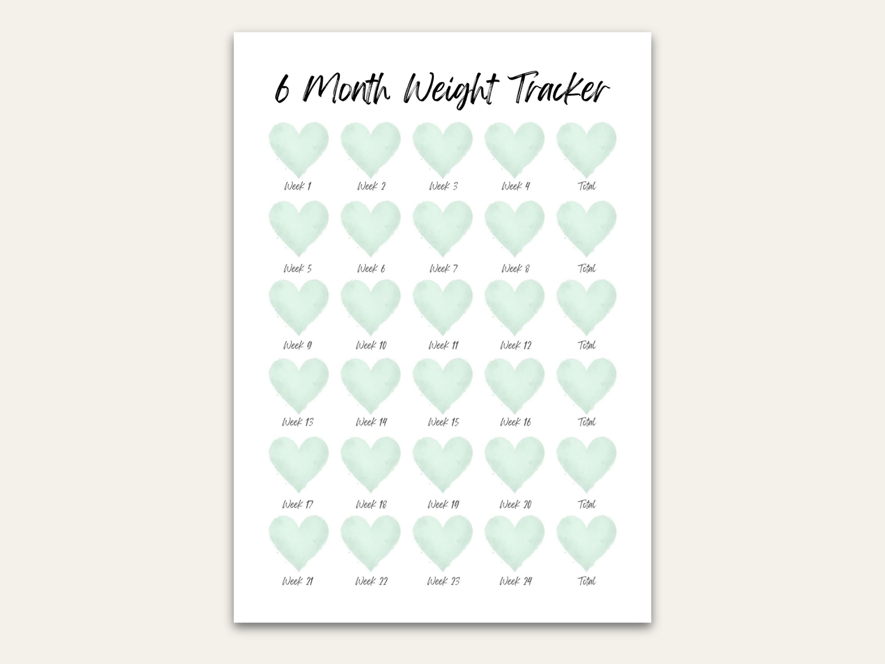 6 Month Weight Tracker Printable - Cute Digital Weekly Weight Loss ...